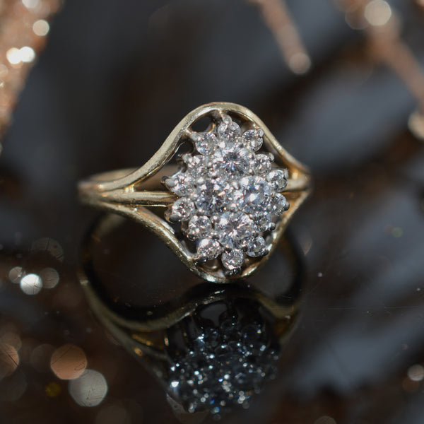 14K Two Tone Gold 1 Carat Total Weight Diamond Cluster Ring - Howard's DC