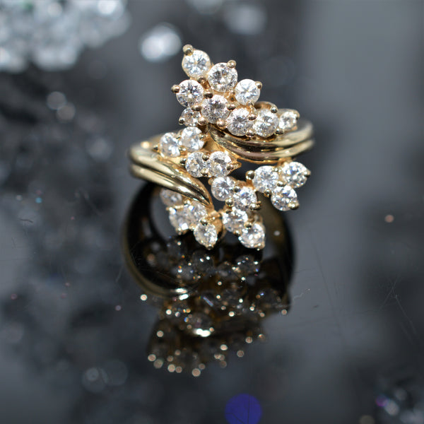 14K Yellow Gold 2 Carat Diamond Cluster Ring - Howard's DC