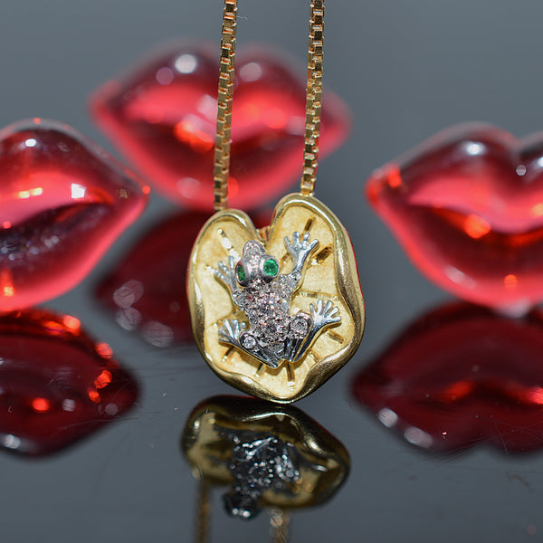 18K Yellow Gold & Platinum Frog/Lily Pad Pendant by McTeigue & Co ...