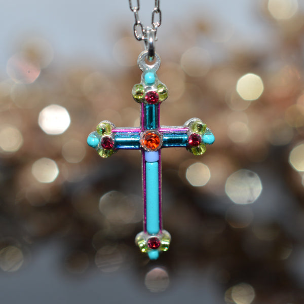 Antique Silver Plated Simple Multi-Color Crystal Cross Pendant by Fire ...