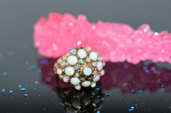 A Ladies 14K Yellow Gold Opal Princess Ring with 27 Opals - Howard's DC